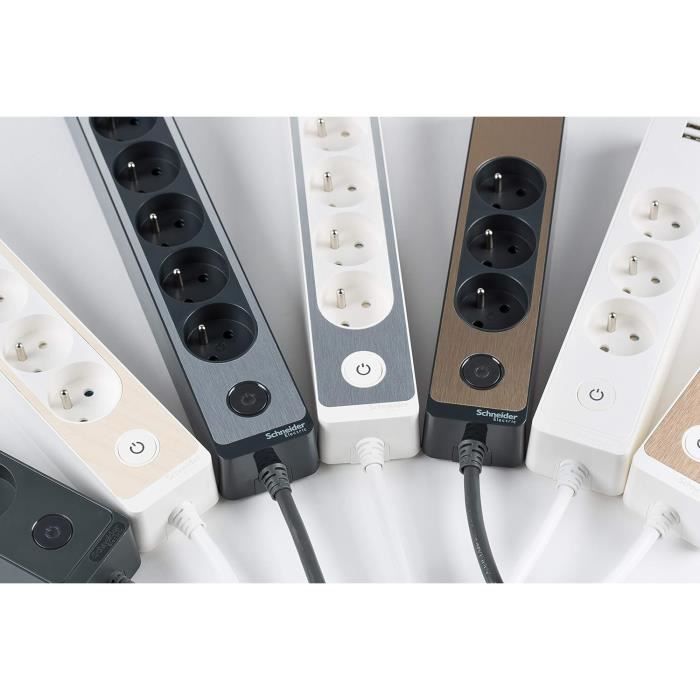 Rallonge Multiprises 5 Prises 2P+T Blanche Finition Aluminium Brossé 2 ...