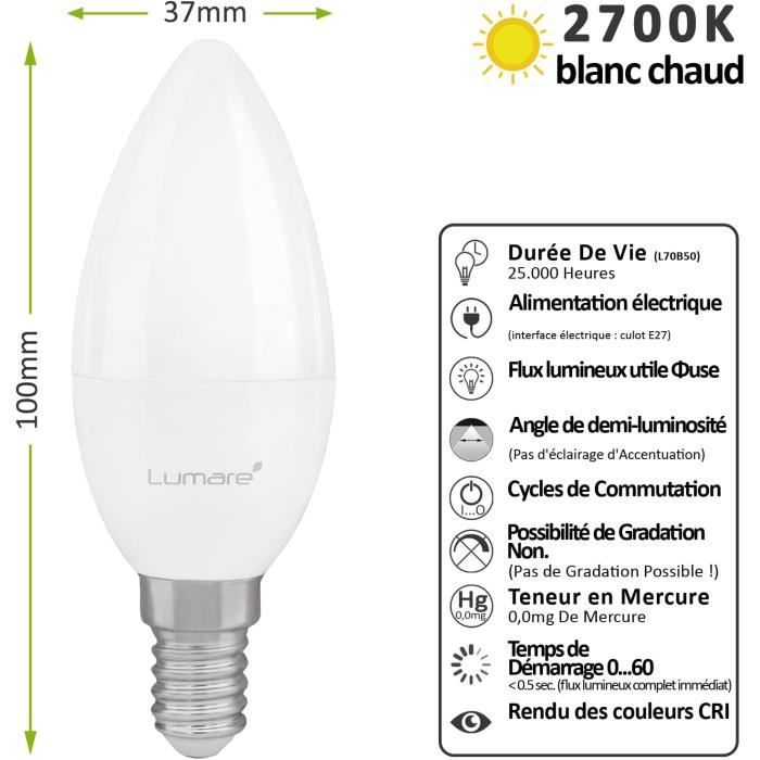 Lumare LED bougie 5 pièce E14 5W Remplace la lampe 40w Ampoule 410 ...