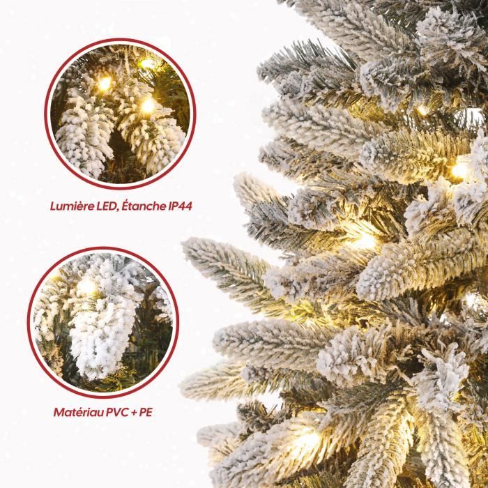 YORBAY Sapin de Noël Artificiel Étroit et Haut de 180cm avec Éclairage LED, Arbre de Noël avec ...