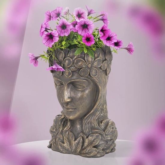 Pot De Plantes-Fleurs Tête De Déesse, 21X16X32 Cm, Bronze, Résine ...