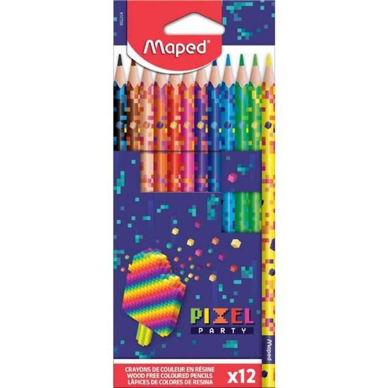 Crayon de couleur - Maped - PIXEL PARTY - 12 crayons - Mine résistante ...