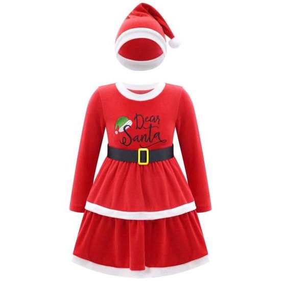 Inlzdz Enfant Fille Robe De Noël Costume Mère Noël Lutin Avec Chapeau