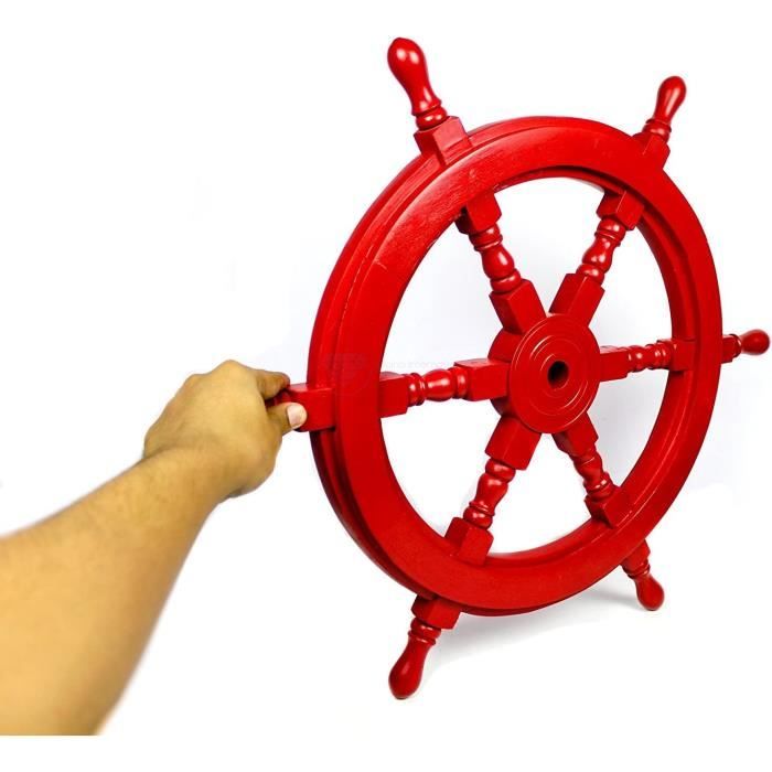 Roue de bateau nautique en bois fait à la main Décoration murale pour la maison (20 poucesrouge ...