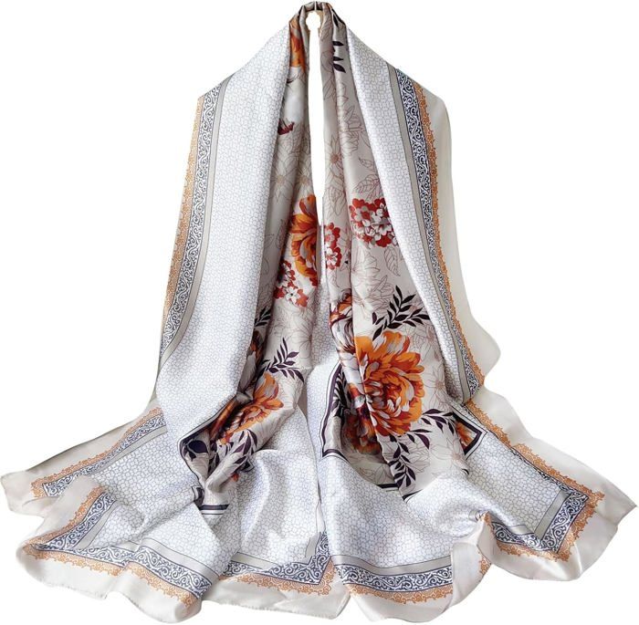 Écharpe en soie Silk Scarf Women Chiffon Shawl Lotus Scarf White Long ...