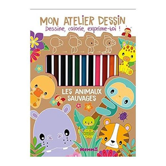 Kit créatif - Mon Atelier Dessin - Animaux Sauvages - Outils de dessin ...