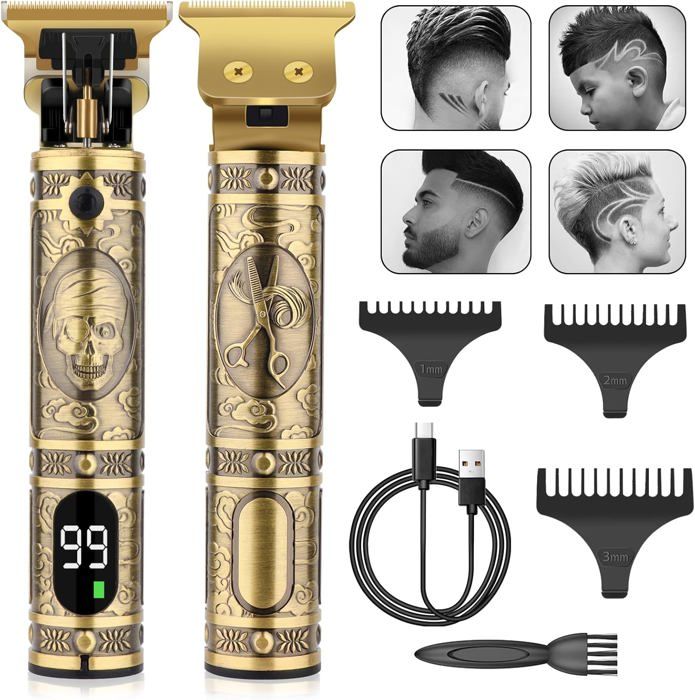 Tondeuse Cheveux Hommes, Tondeuse Barbe, Tondeuse À Barbe Sans Fil Waterproof T-Blade, Charge ...