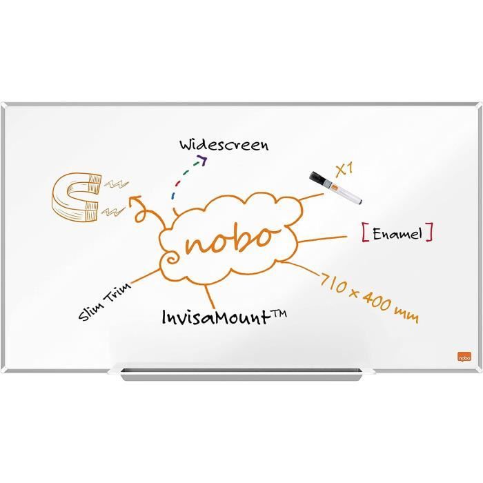 Tableau Blanc Magnétique Émaillé Widescreen Avec Porte-Marqueurs ...