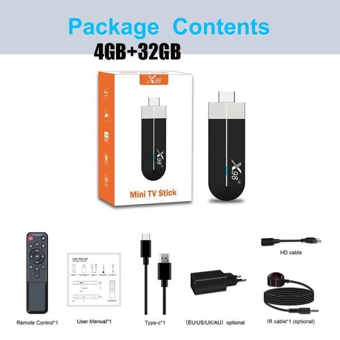 Récepteur-décodeur,Nouveau X98 S500 Bâton de TÉLÉVISION Amlogic S905Y2 TV Stick OS Android 11 ...