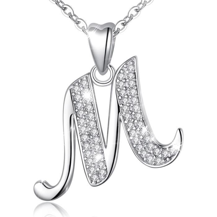 Collier Initiale Prenom Argent 925 Pendentif Lettre Avec Zircon Cubique ...