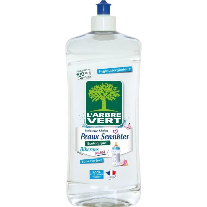 LOT DE 6 - L'ARBRE VERT - Liquide vaisselle Peaux sensibles et Biberons - flacon de 750 ml ...