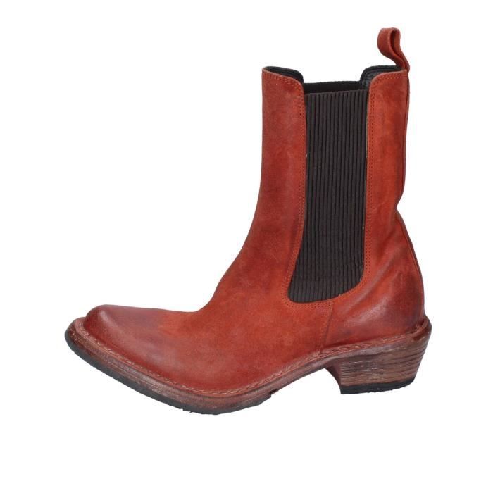 Bottines Femme - MOMA - Rouge Daim - Talon Carré 5 cm - Pointure EU 37 ...