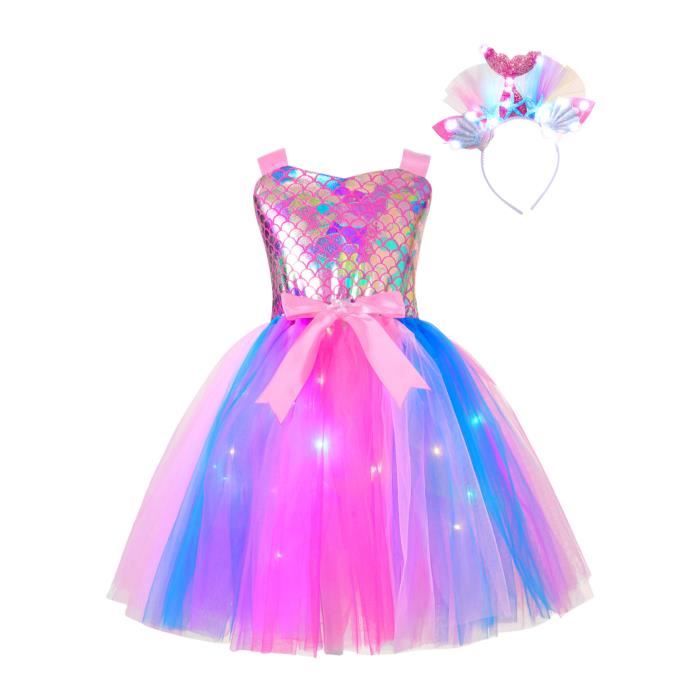 Freebily Robe Cérémonie Fille Enfant Lumineuse Avec Bandeau Sirène