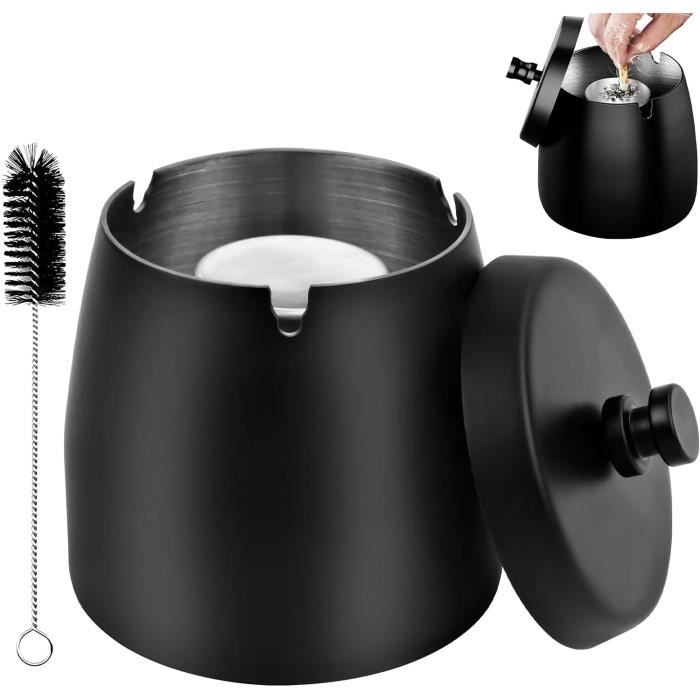 Cendrier, Noir Cendrier Exterieur, Cendrier avec Couvercle,Cendriers en Acier Inox Coupe-vent ...