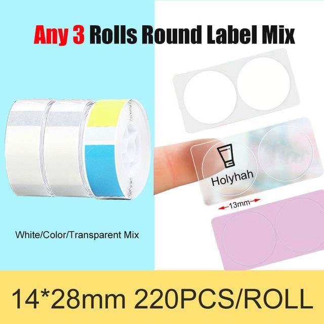 IMPRIMANTE,3 round mix--Niimbot D11 étiquette thermique ronde, autocollant en papier, couleur ...