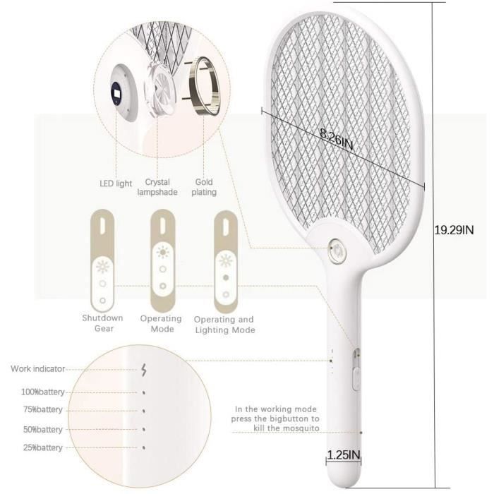 Raquette Anti-moustiques Électrique 3000V Rechargeable par USB ...