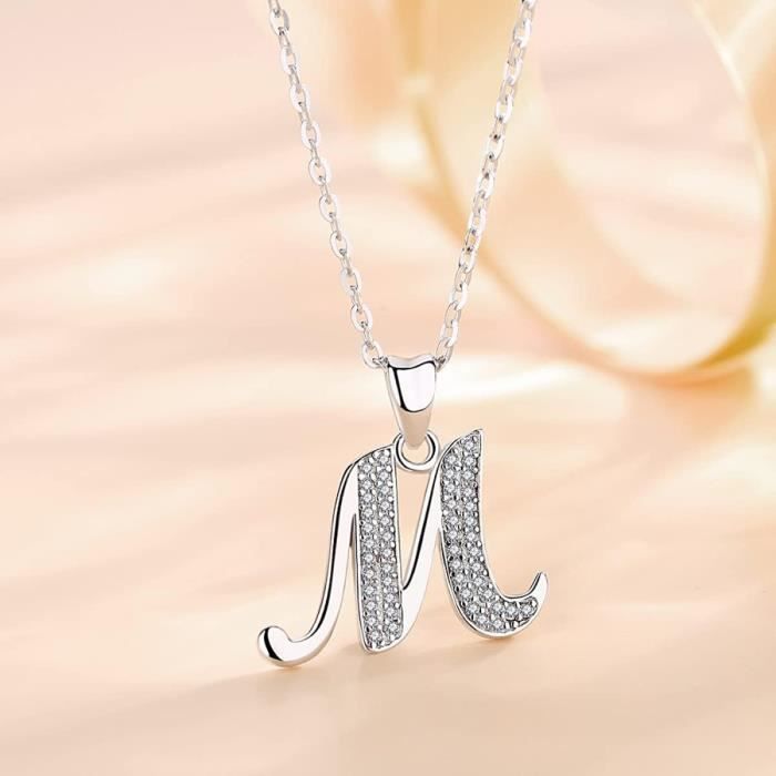 Collier Initiale Prenom Argent 925 Pendentif Lettre Avec Zircon Cubique Collier Alphabet Pour ...