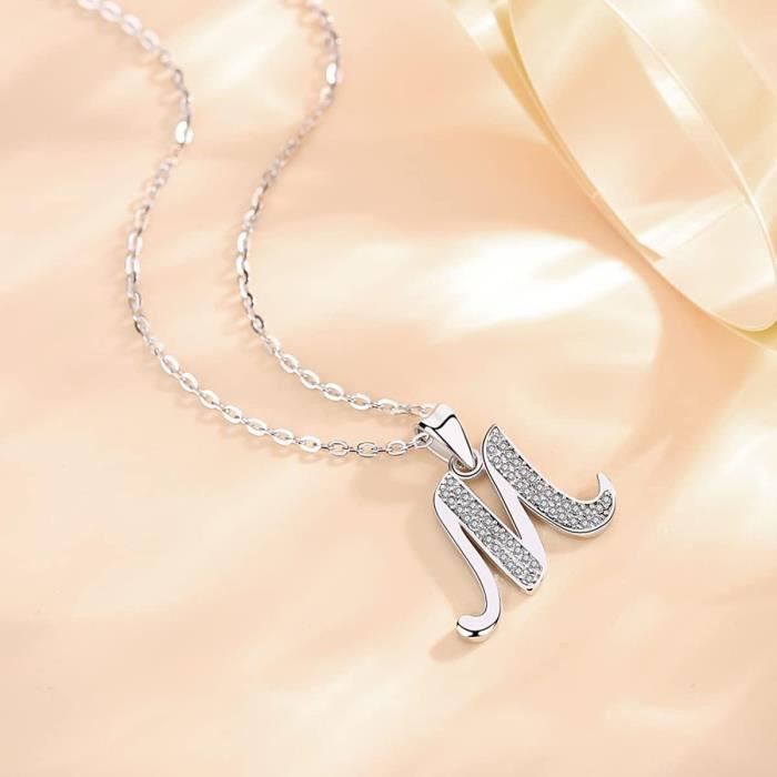 Collier Initiale Prenom Argent 925 Pendentif Lettre Avec Zircon Cubique ...