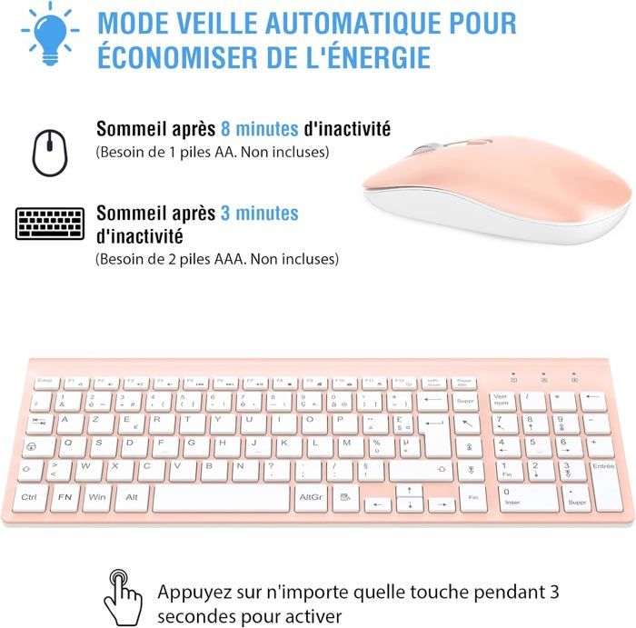 Ensemble Clavier Souris Sans Fil, Pack Clavier Souris Azerty Français ...