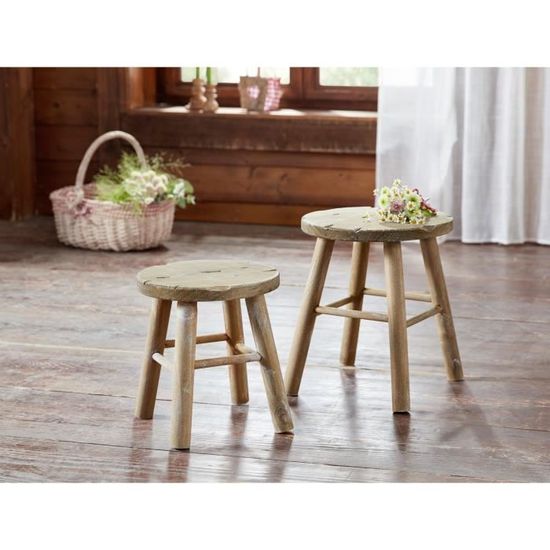 Tabouret en bois "rond" Set de 2 tabourets Pin antique finition ...