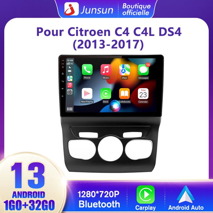 Junsun Autoradio Android 13 pour Citroen C4 C4L DS4 (2013-2017) [1Go+32Go] 9 ''Écran Carplay ...