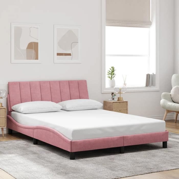 Lit Double Adulte Cadre de lit - SOLOMON - rose 120x200 cm 100 % polyester velours JILL'S 13362 ...