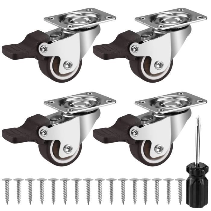 Lot De 4 Roulettes Pour Meubles Lourdes Avec Frein, 360 °, 25 Mm, 40 Kg ...