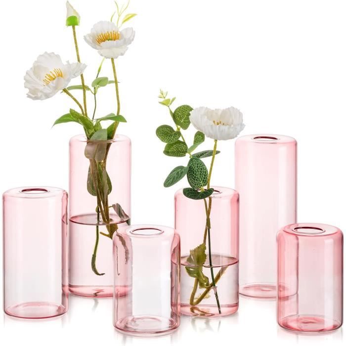 Lot De 12 Vases À Fleurs Cylindriques En Verre Roses Pour Fleurs À Col ...