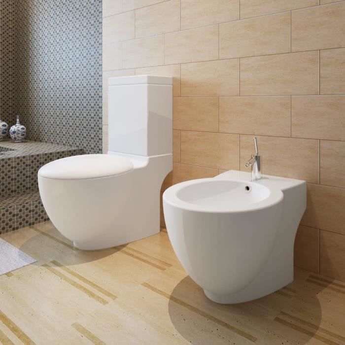 CEN Toilettes bidets Ensemble de cuvette et bidet en céramique 58x40x40 ...
