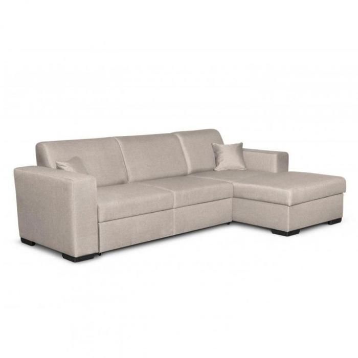 Canapé d'angle à droite convertible ROMY beige - Cdiscount Maison