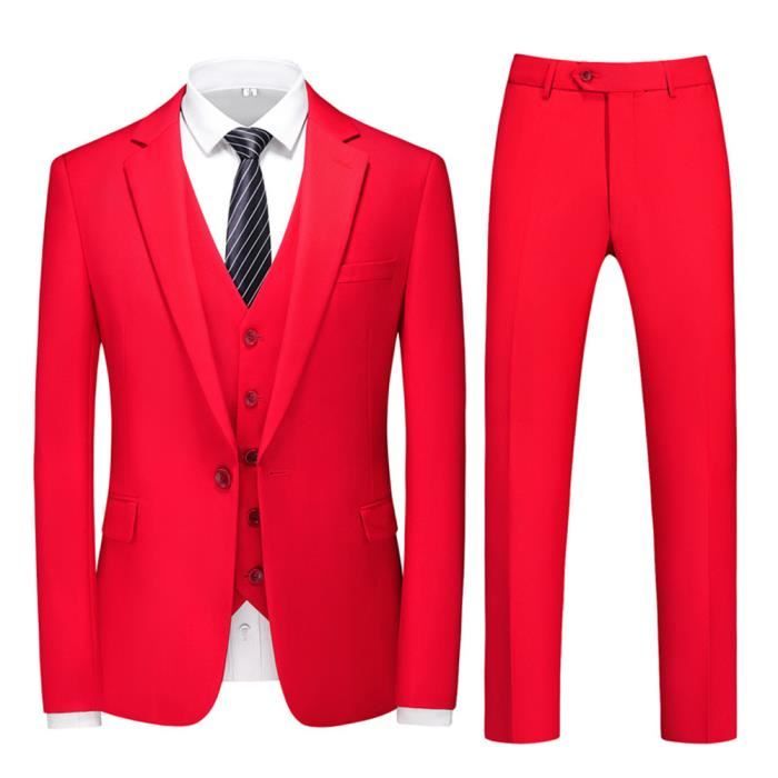 Costume Hommes Marque de Luxe Couleur Unie Ensemble 3 Pièces Costume de ...