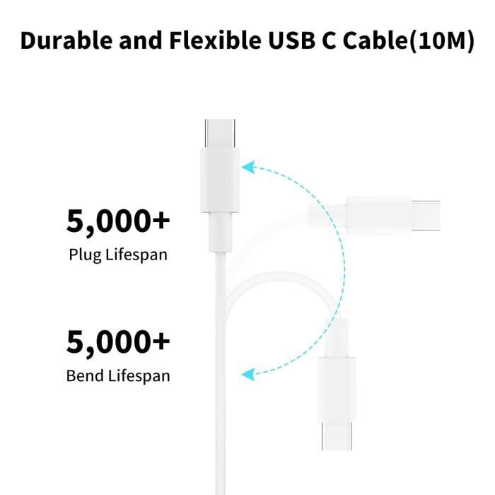 Câble Usb C 10M, Câble Usb Type C Pour Mi Camera 2K Magnetic Mount, Mi ...