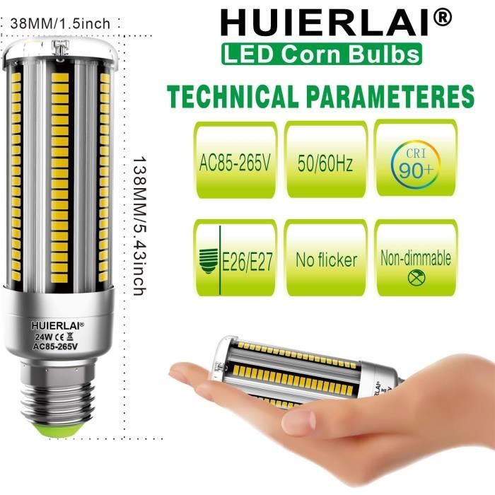 Ampoule LED E27 Blanc Neutre 24W (Équivalent Halogène 250W), 3000 Lumen ...