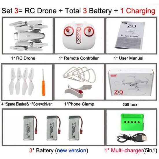 Ensemble3 - Syma Z3 Drone intelligent pliable FPV RC quadrirotor à flux ...