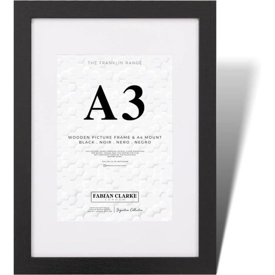 \ Cadre Photo A3 Moderne En Bois Noir Avec Passe-Partout Blanc A4 Et ...