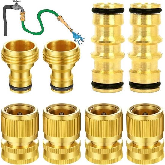Lot De 8 Raccords Rapides En Laiton Pour Tuyau D'Arrosage - 1,27 Cm Et 1,9 Cm - Adaptateur De ...