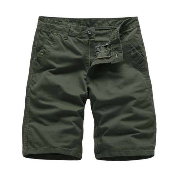 Short Homme Ete en Coton Coupe Droite Short Tissu Confortable Vert ...