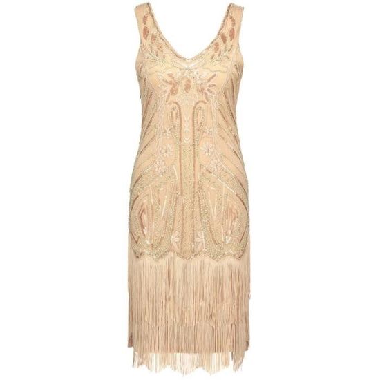 Années 1920 Flapper Robe Filigrane Broderie V Cou Sans Manches Perlées ...