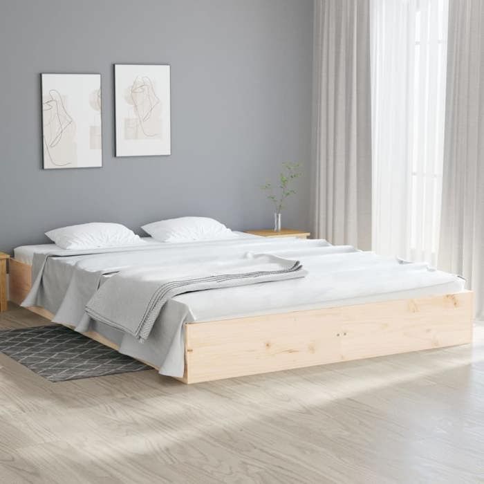 CHIC Lit Double 2 Personnes Cadre de lit bois massif 160x200 cm ...