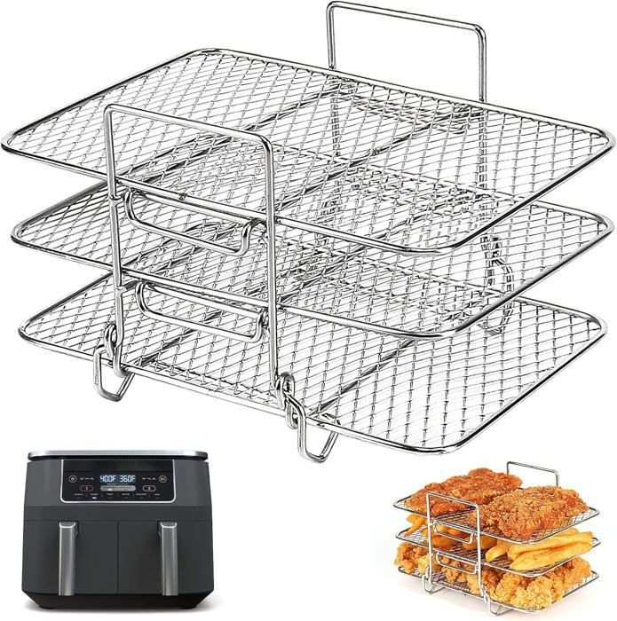 Porte-Friteuse À Air Pour Ninja Dual,Grille De Cuisson À Trois Couches En Acier Inoxydable ...
