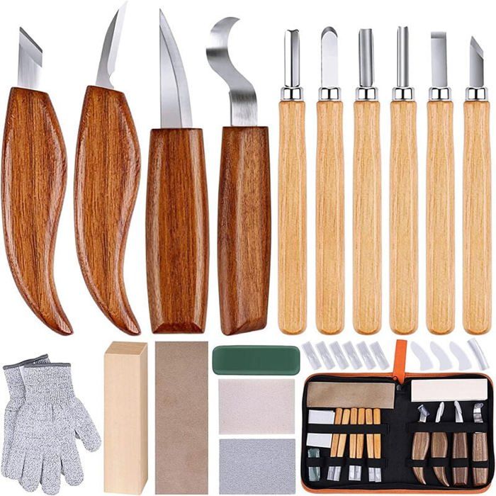 Kit de 17 Outils de Sculpture sur Bois Professionnels - Ciseaux à Graver & Gouges - Manche Carré ...