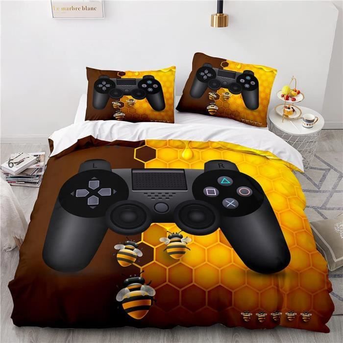 Parure de lit Gamer-Motif jeu - Noir - Housse de couette 200x200cm ...