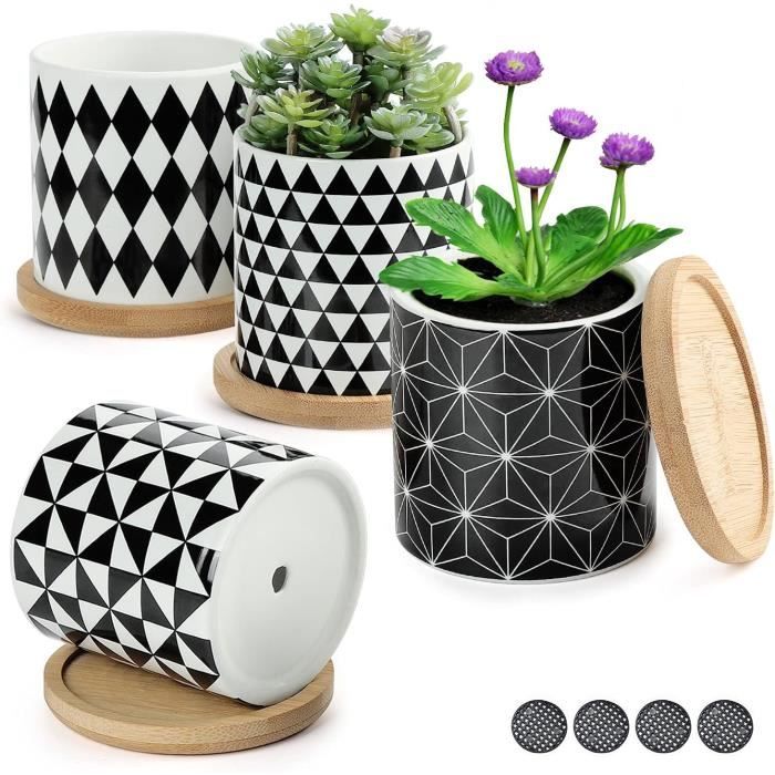 Lot De 4 Pots De Fleurs Géométriques En Céramique Pour Plantes ...