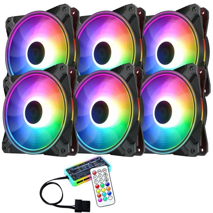 6 ventilateurs LED ARGB colorés PC Case 120 mm HUB LED RGB avec ...