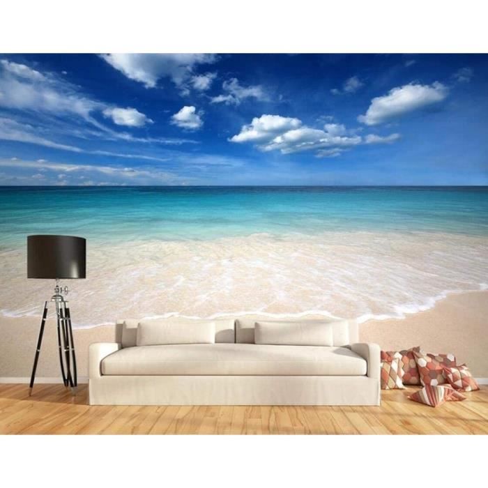 Papier Peint 3D Vagues De Plage Mer Ciel Bleu Papier Peint Panoramique ...