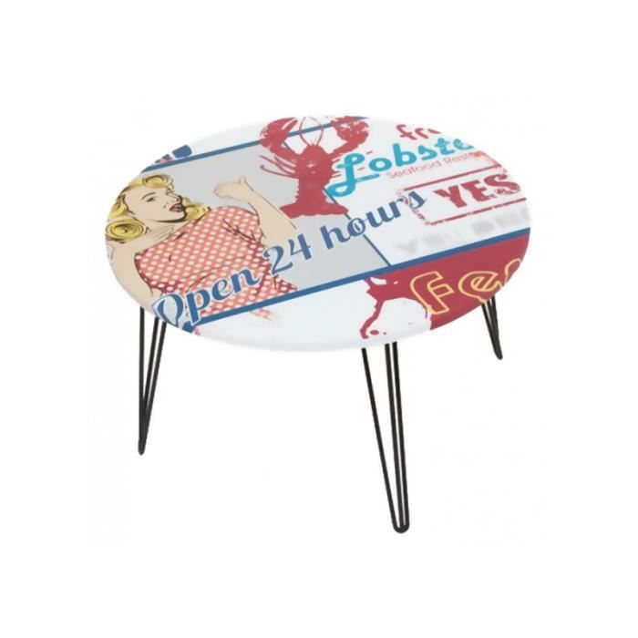 Table basse ronde vintage bd pvc d60cm rouge bleu - Cdiscount Maison