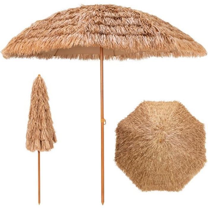 COSTWAY Parasol de Plage Hawaii Tropical en Chaume Ø243xH 222 cm Bouton ...