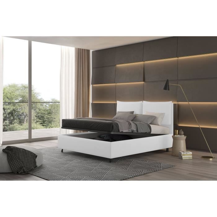 Lit simple avec conteneur de rangement - DMORA - Bach - Éco-cuir ...