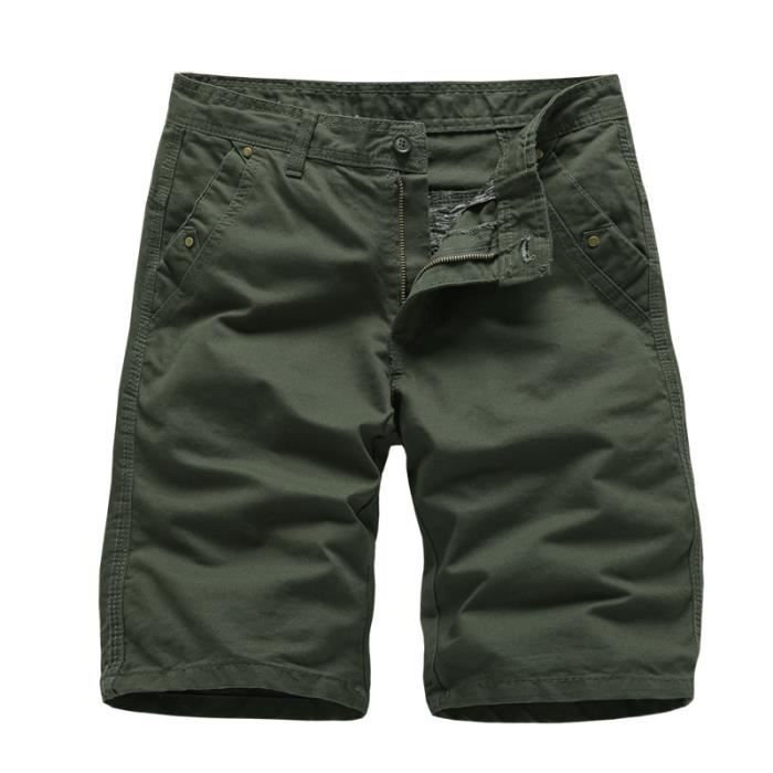 Short Homme Ete en Coton Coupe Droite Short Tissu Confortable Vert ...