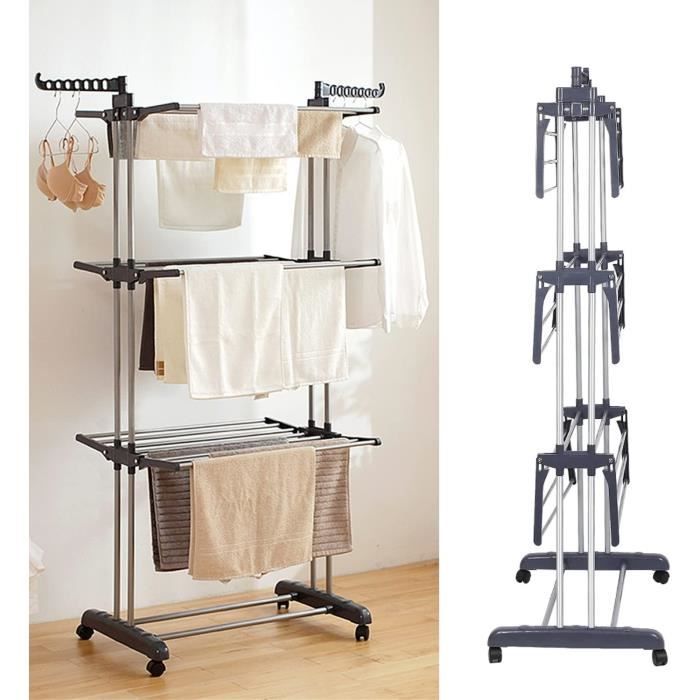 Séchoir À Linge Sur Pied 3 Niveaux, Etendoir A Linge Avec Ailes ...