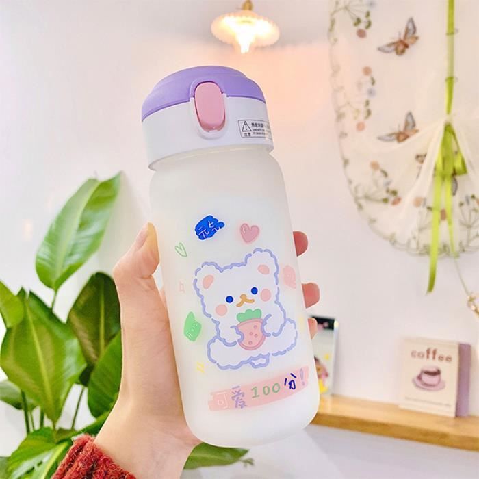 GOURDE,Clear D-480ml--Bouteille'eau en verre givré 480ml, Kawaii, ours fraise, pour enfants ...
